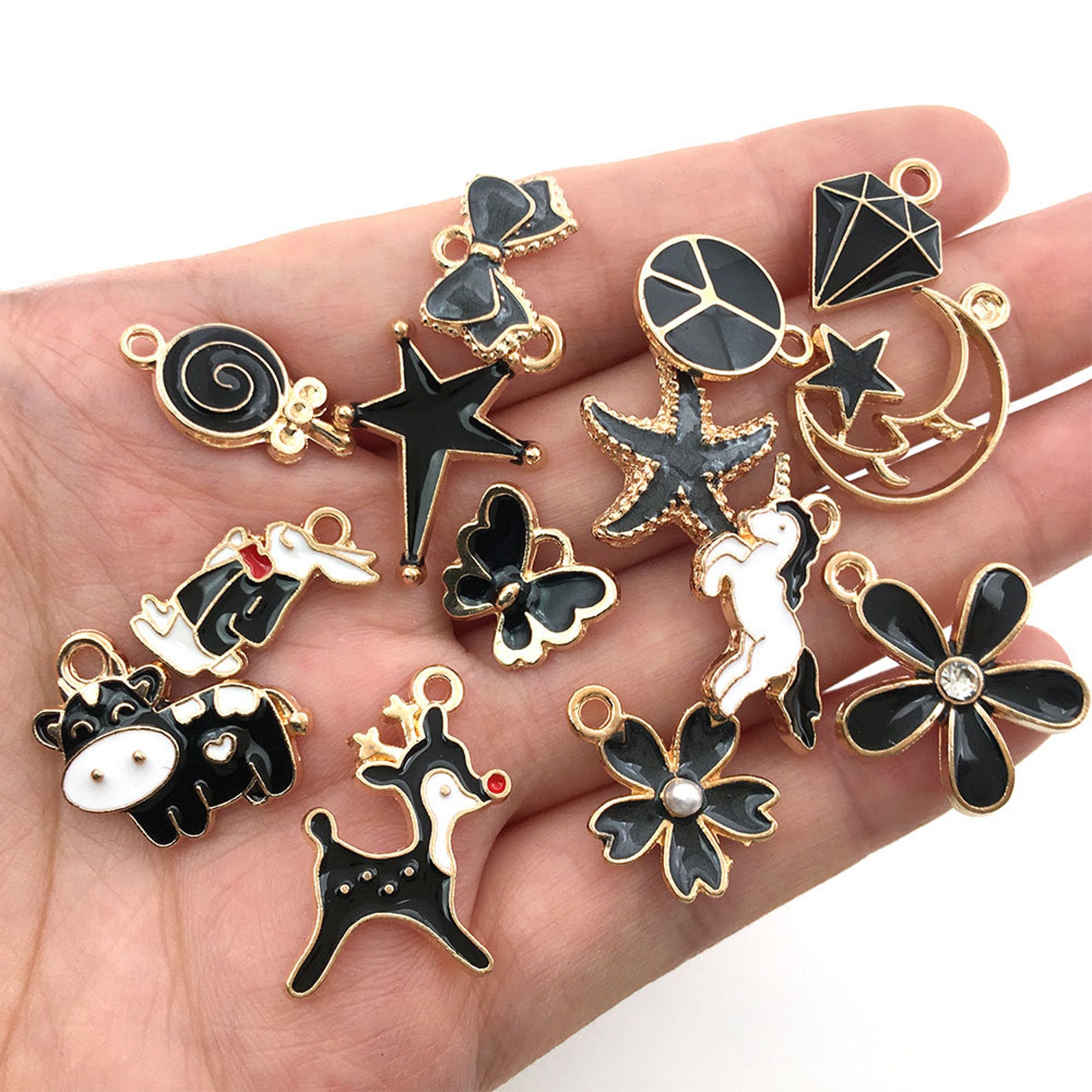 Mixed 30pcs Assorted Black Enamel Charms Collectionbulk - Etsy
