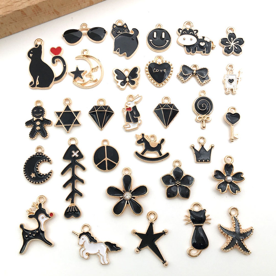 Mixed 30pcs Assorted Black Enamel Charms Collectionbulk Delicate Cute ...