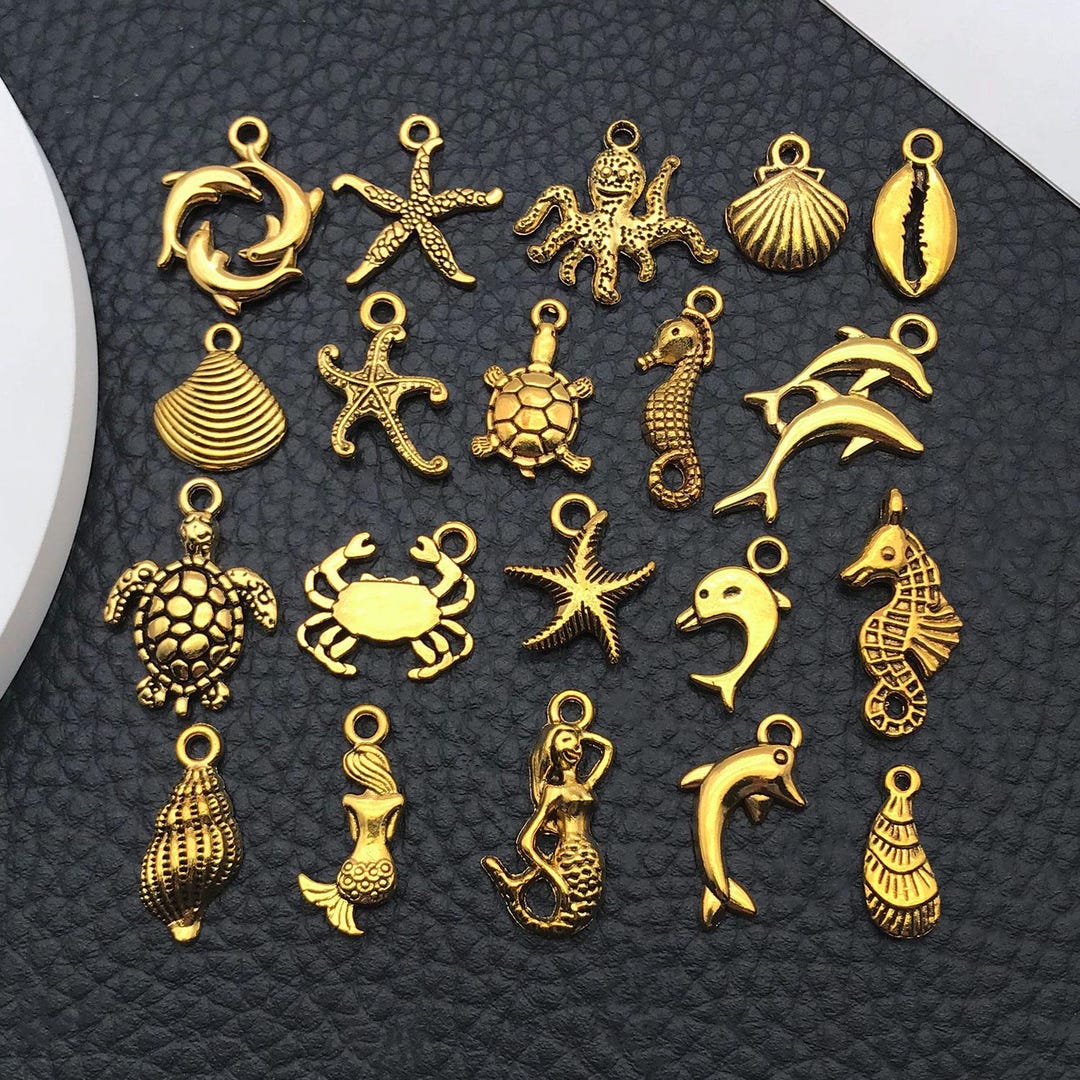 20pcs Antique Golden Marine Life Charms Alloy Starfish, Turtle, Shell ...