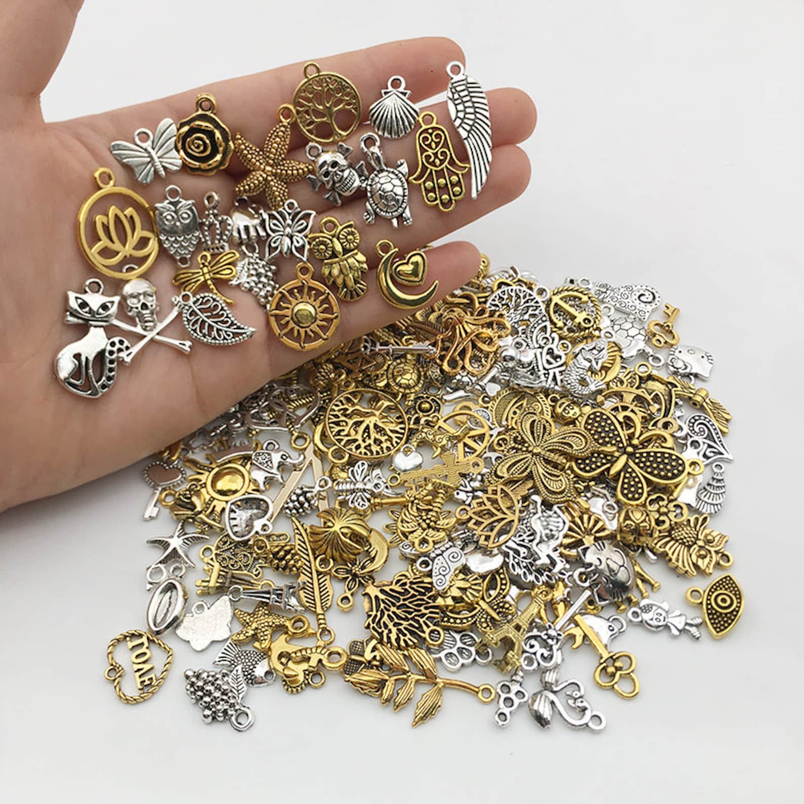 200pcs Assorted Mixed Charms in BULK Antique Silver Tone，antique Gold ...