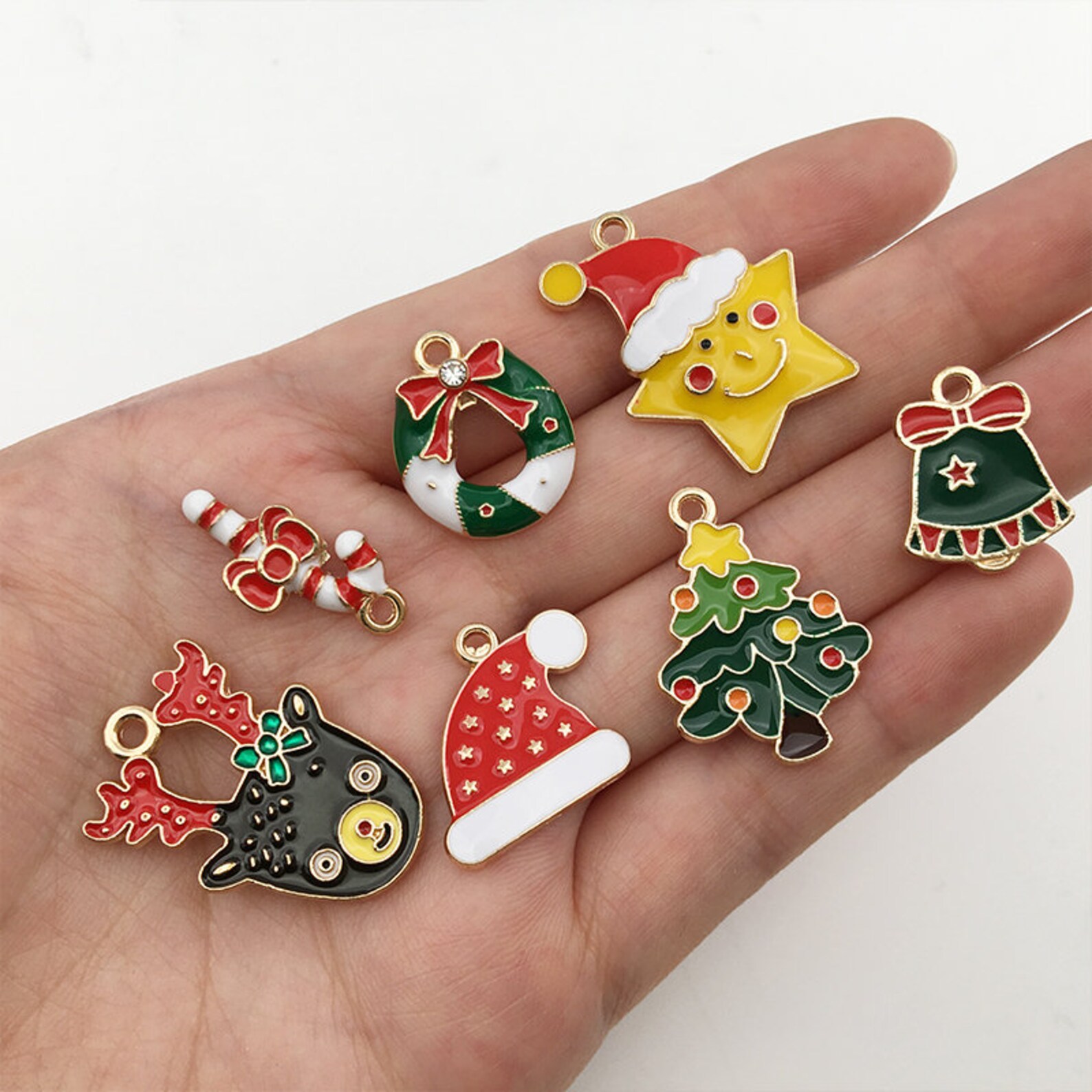 5/10/15pcs Enamel Christmas Charms Collection, Santa Claus Trees ...