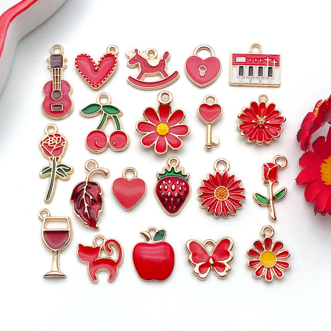 20/200pcs Enamel Charms Alloy Various Styles Pendants for DIY Bracelets ...