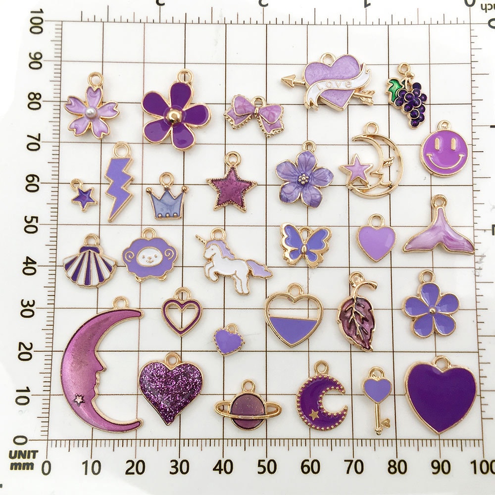 Mixed 30pcs Assorted Purple Enamel Charms Collection，bulk Delicate Cute ...