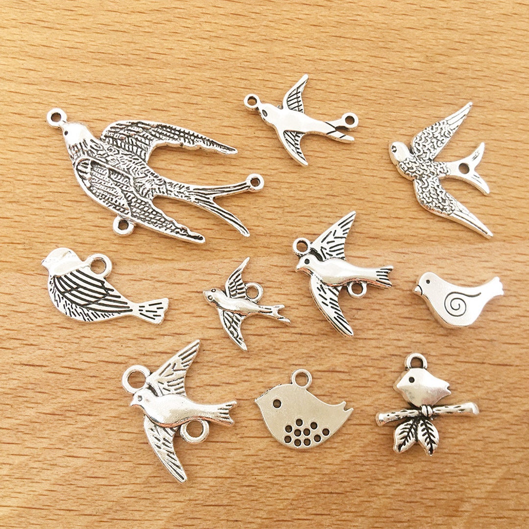 20/40/60pcs Small Bird Charms Sparrow Charms Antique Silver Tone ...