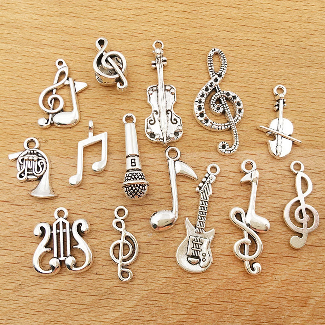 10/20/30pcs Antique Silver Music Charms ，note Music Instrument Charm ...