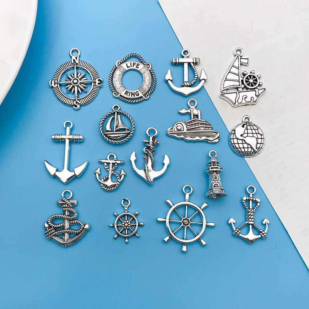 15/20pcs Antique Silvery Anchor Helm Ship Design Charms Alloy Metal ...