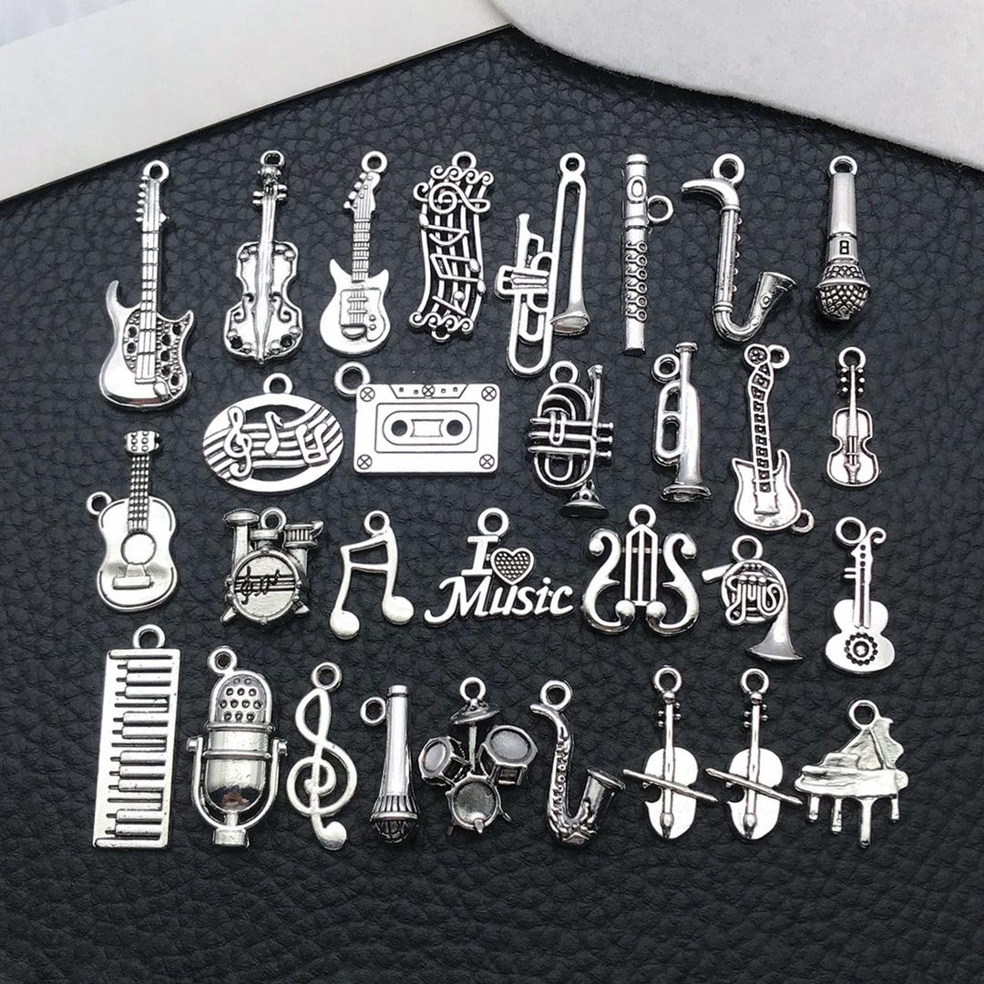 30pcs Musical Instrument Charms Alloy Guitar, Musical Notes, Microphone ...