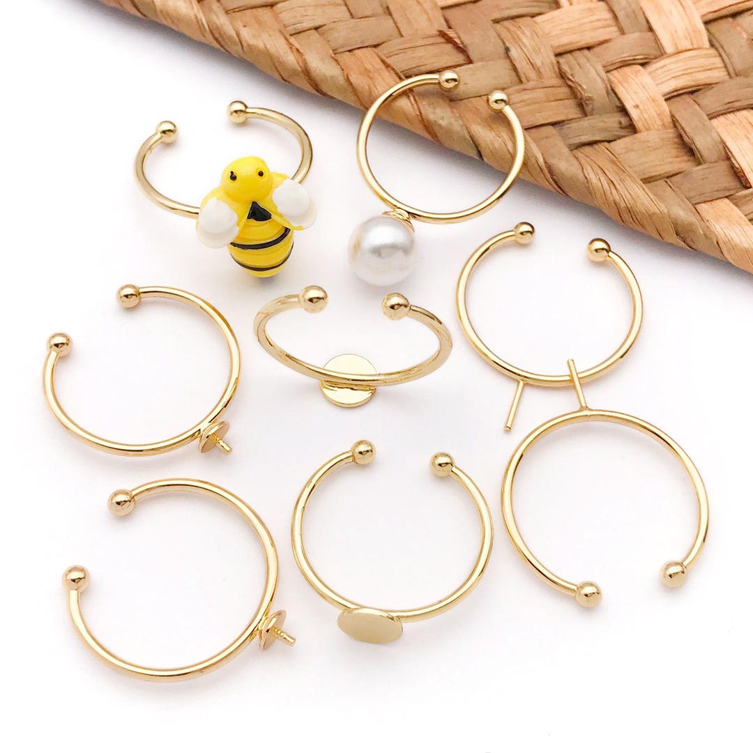 5/10pcs 18K Real Gold Plated Brass Adjustable Blank Ring Setings, With ...