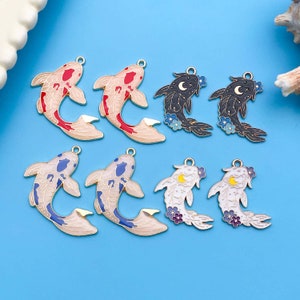 8/10pcs Enamel Lucky Koi Fish Design Charms Alloy Chinese Style ...