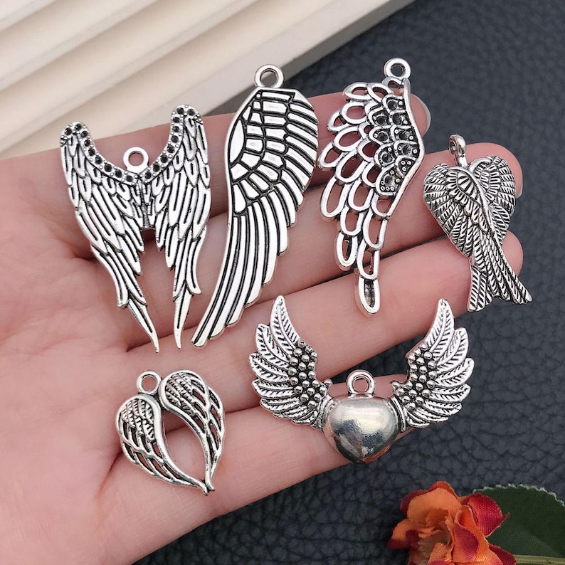 20/22pcs Antique Silvery Angel Wings Design Charms Alloy Pendants for ...
