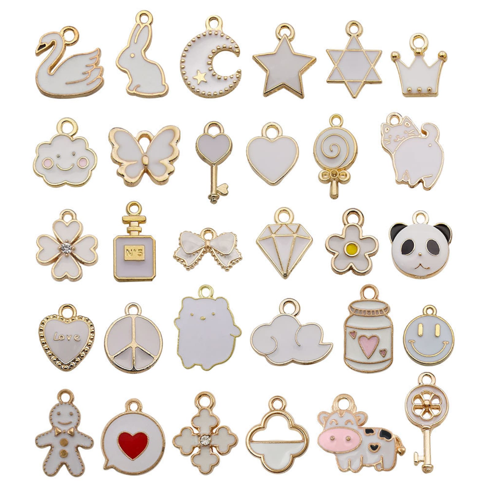 Mixed 30pcs Assorted White Enamel Charms Collection，bulk Delicate Cute ...