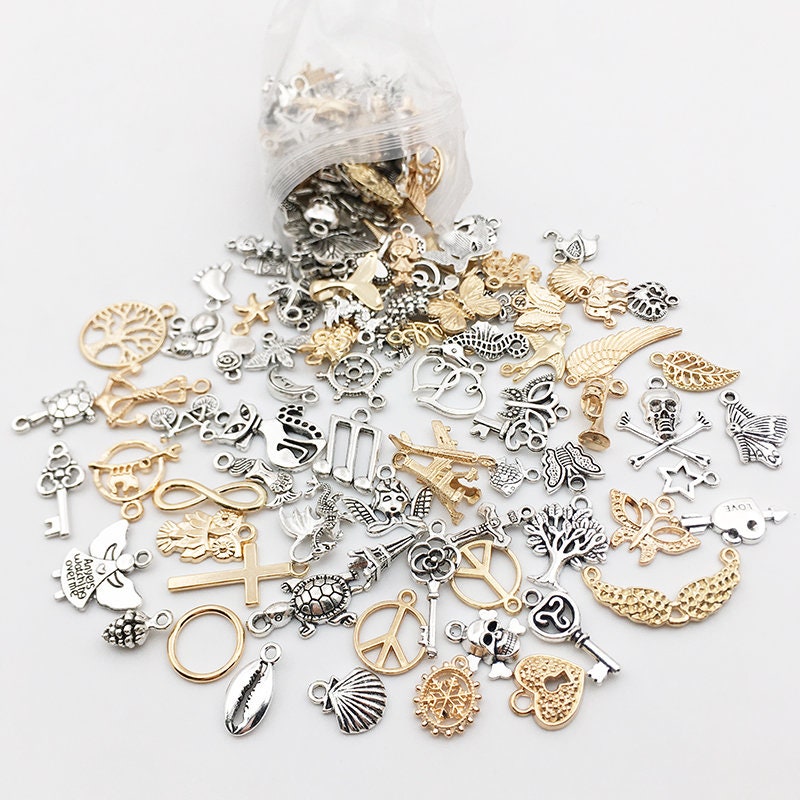 150pcs Assorted Mixed Charms in BULK Antique Silver Tone，kc Gold ...