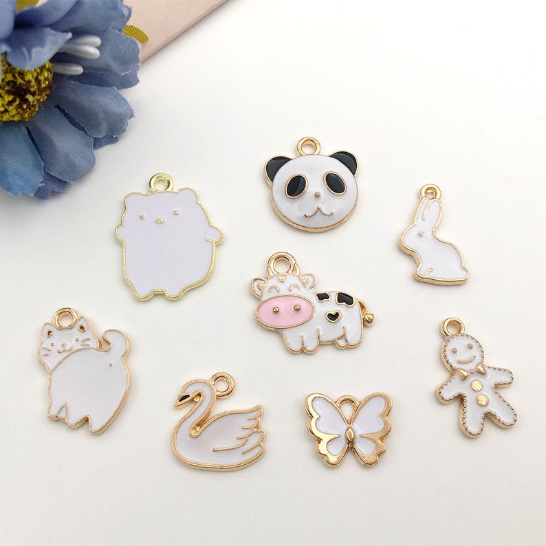 Mixed 30pcs Assorted White Enamel Charms Collection，bulk Delicate Cute ...