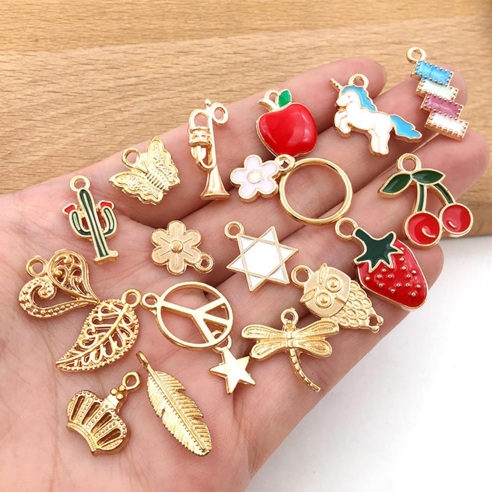 Bulk Wholesale 50pcs Gold Metal Mix Colorful Enamel Charms Jewelry ...