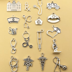 20pcs Mixed Medical Nurse Cap Charms BULK Antique Silver Tone ...