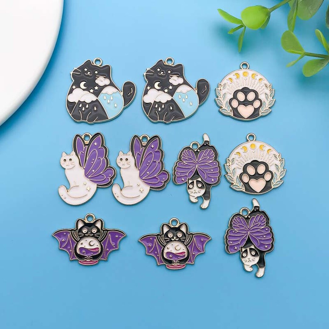 10pcs Enamel Cute Cartoon Cat Design Charms Halloween Decorative ...