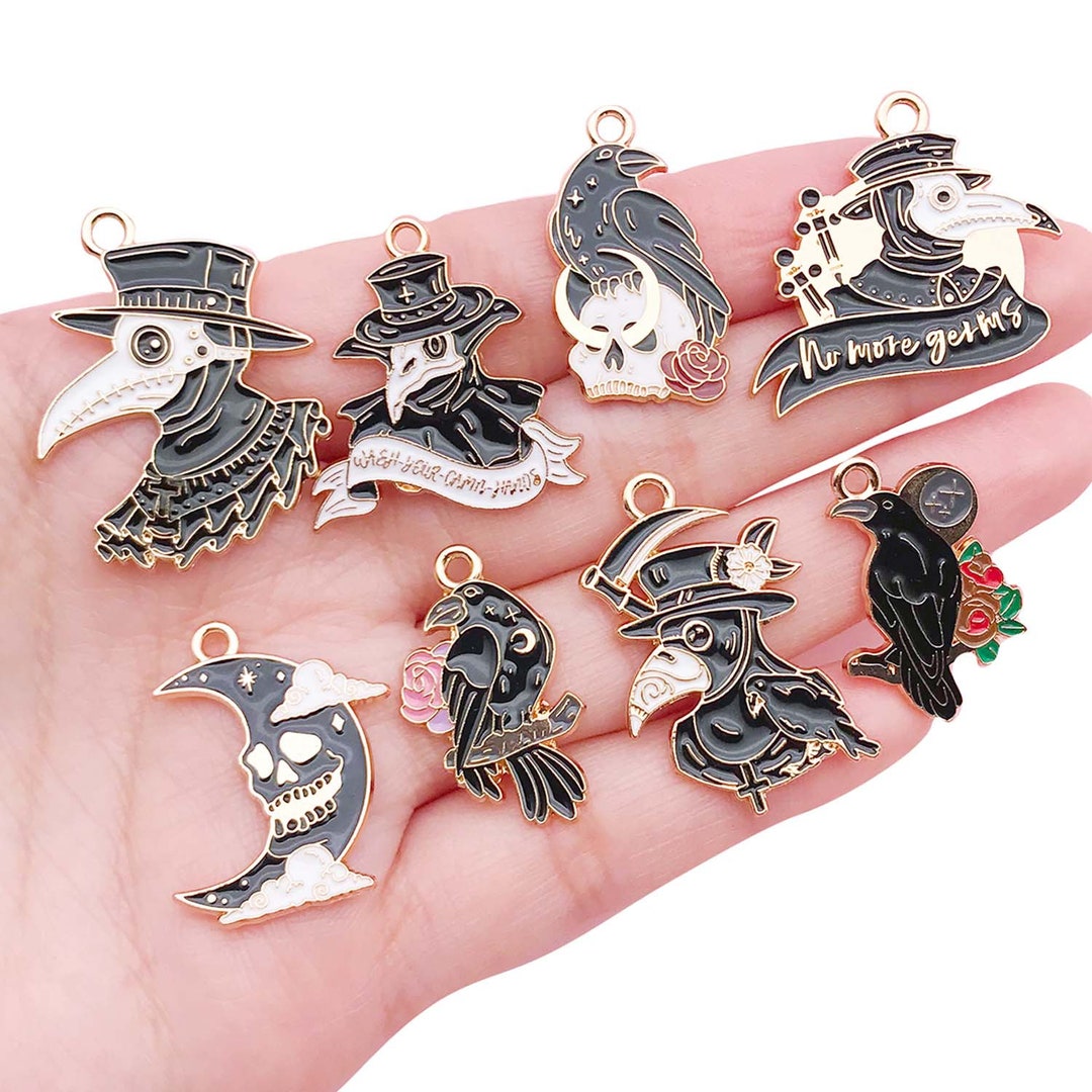 5/10pcs Enamel Crow Design Charms Alloy Halloween Decoration Pendants ...