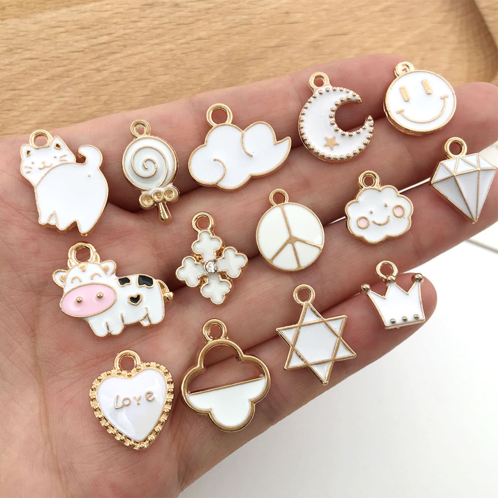 Mixed 30pcs Assorted White Enamel Charms Collection，bulk Delicate Cute ...