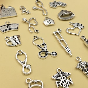 20pcs Mixed Medical Nurse Cap Charms BULK Antique Silver Tone ...