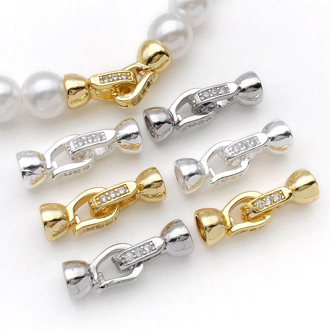 5/10pcs 18K Real Gold Plated Brass Inlaid Zircon Lock Clasps Closure ...