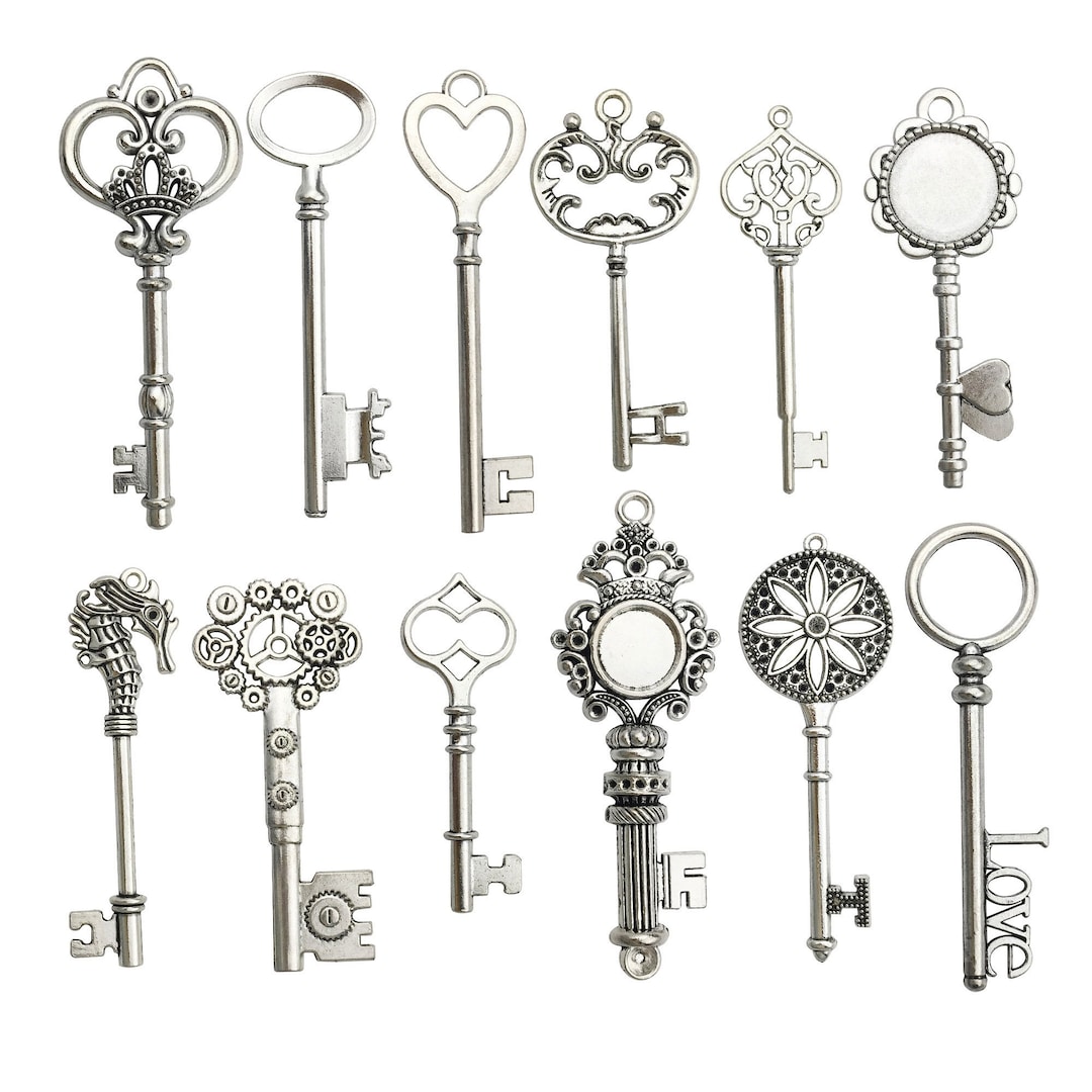 12 Big Key Collection - Antique Silver Wedding Skeleton Steampunk Key ...