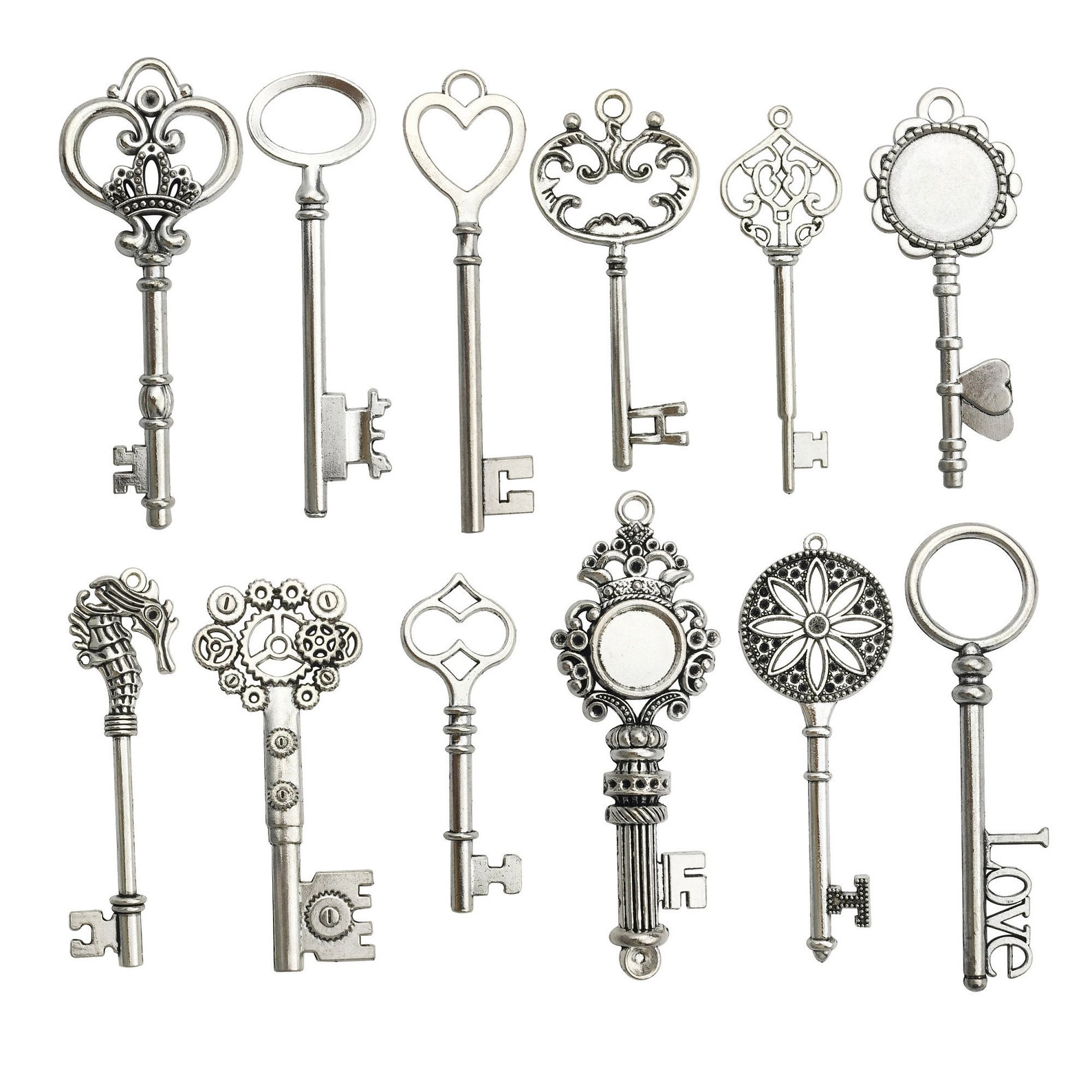 12 Big Key Collection Antique Silver Wedding Skeleton - Etsy