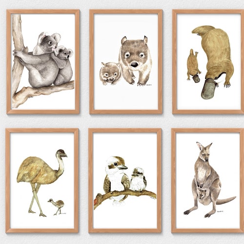 Australian Native Animals Art Prints Set of 6 Koala Kangaroo - Etsy ...