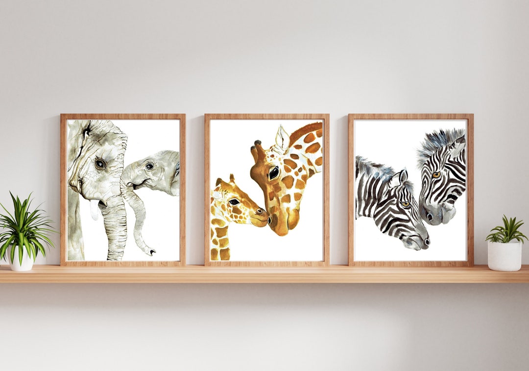 Set of Three Safari Animal Prints Mother and Baby Animal - Etsy Australia