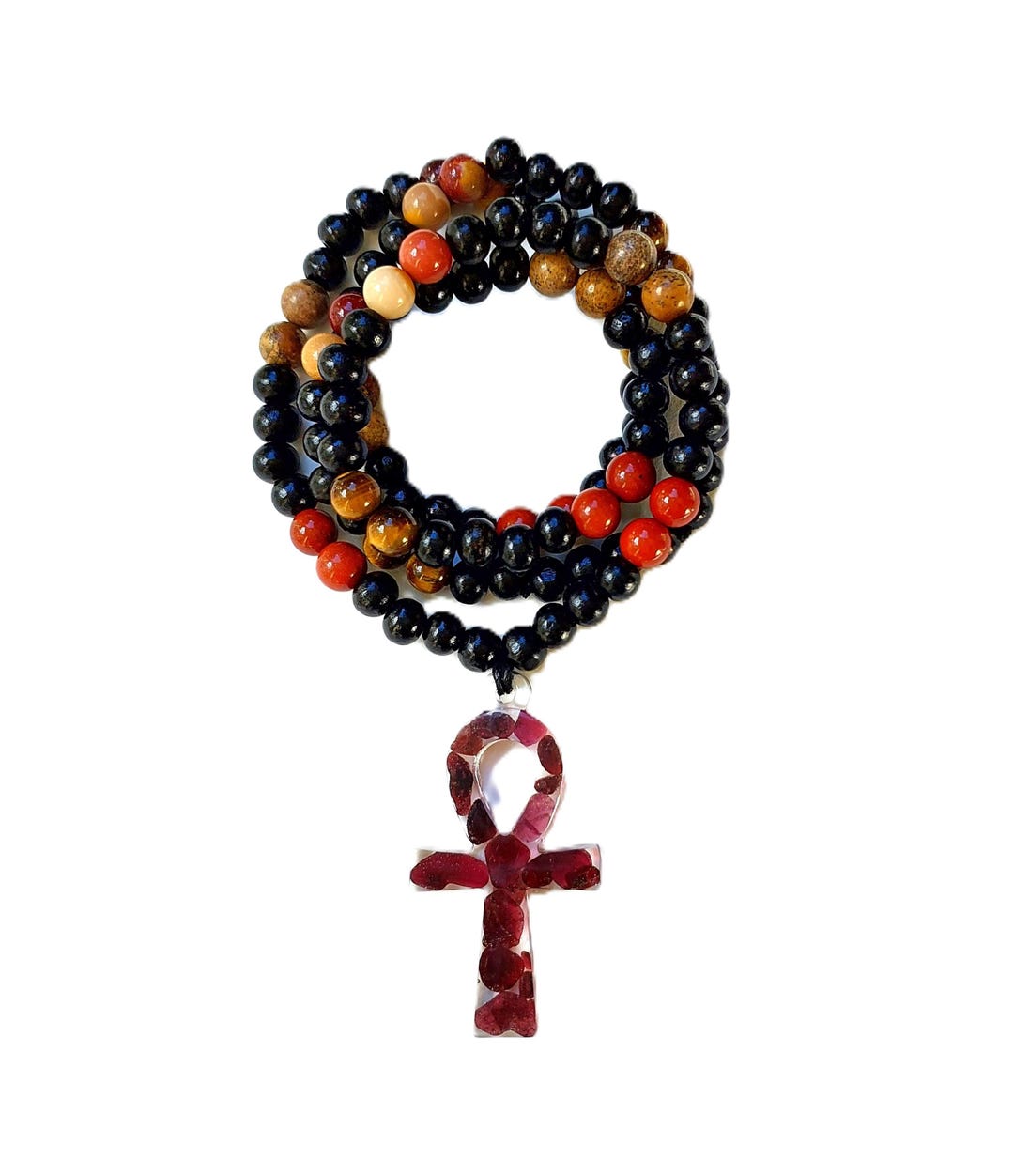 108 Garnet Ankh Mala Beads With Wooden Beads and Gemstone Beads - Etsy