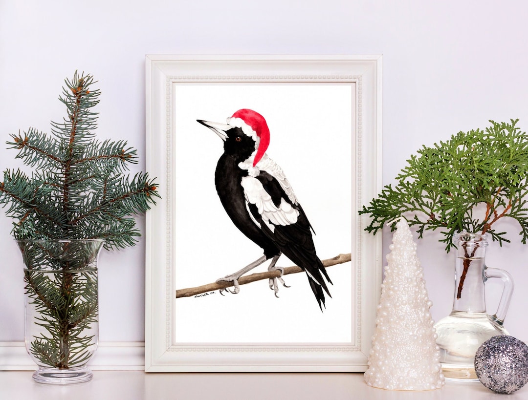 Digital Download Christmas Magpie Art Australian Animal - Etsy Australia