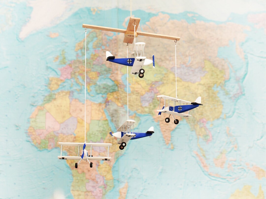 Airplane Mobile, 4 Blue White Black Hanging Planes With Military ...