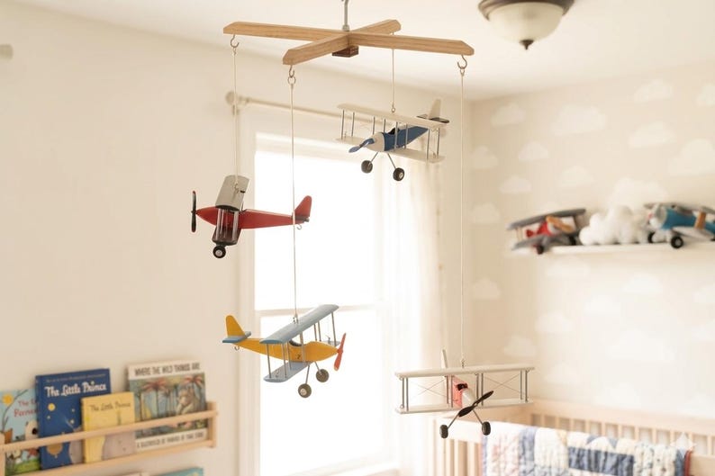 Wooden Airplanes Hanging Decor, Plane Set for Kids Room, Aviation Wall ...