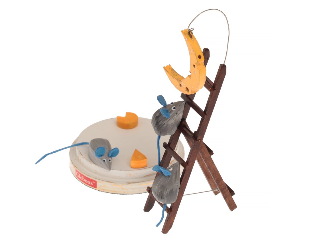 Mouse Moon Cheese Glass Cloche Figures Mice on Ladder Display - Etsy