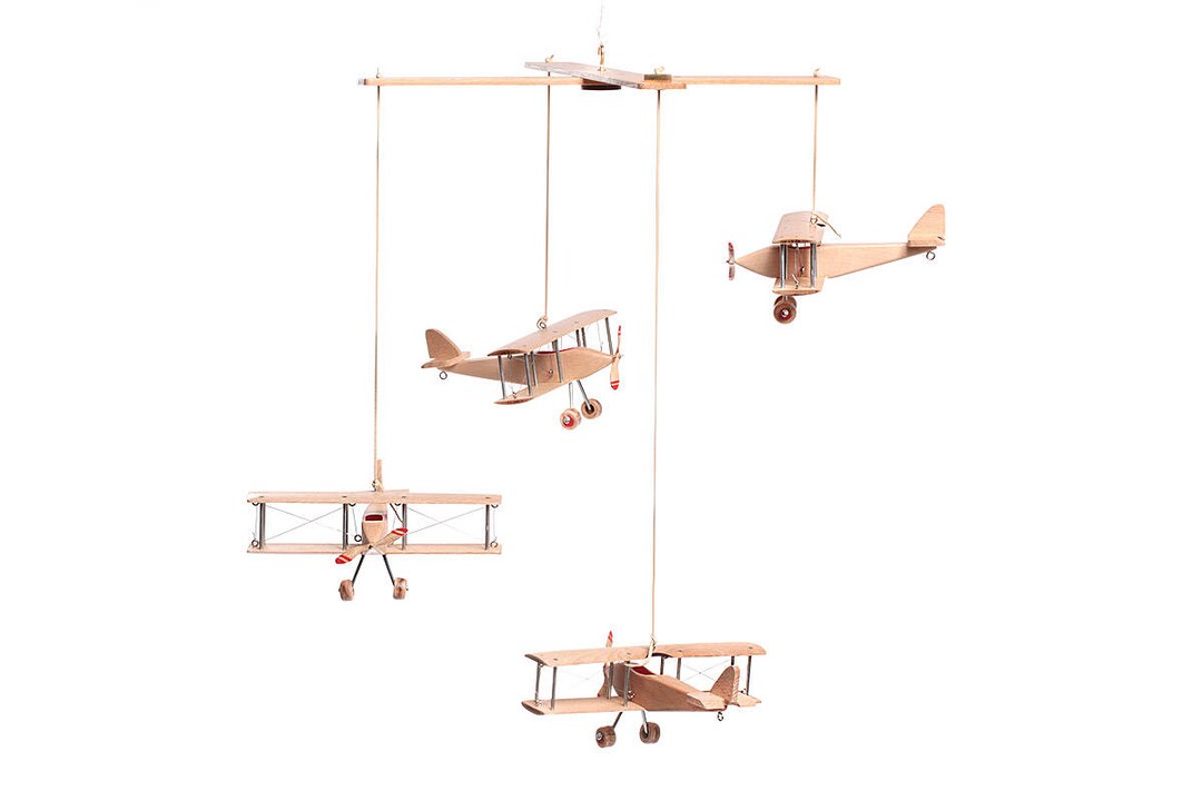 Airplane Kids Mobile, 4 Beech Hanging Planes, Decorative Wooden ...
