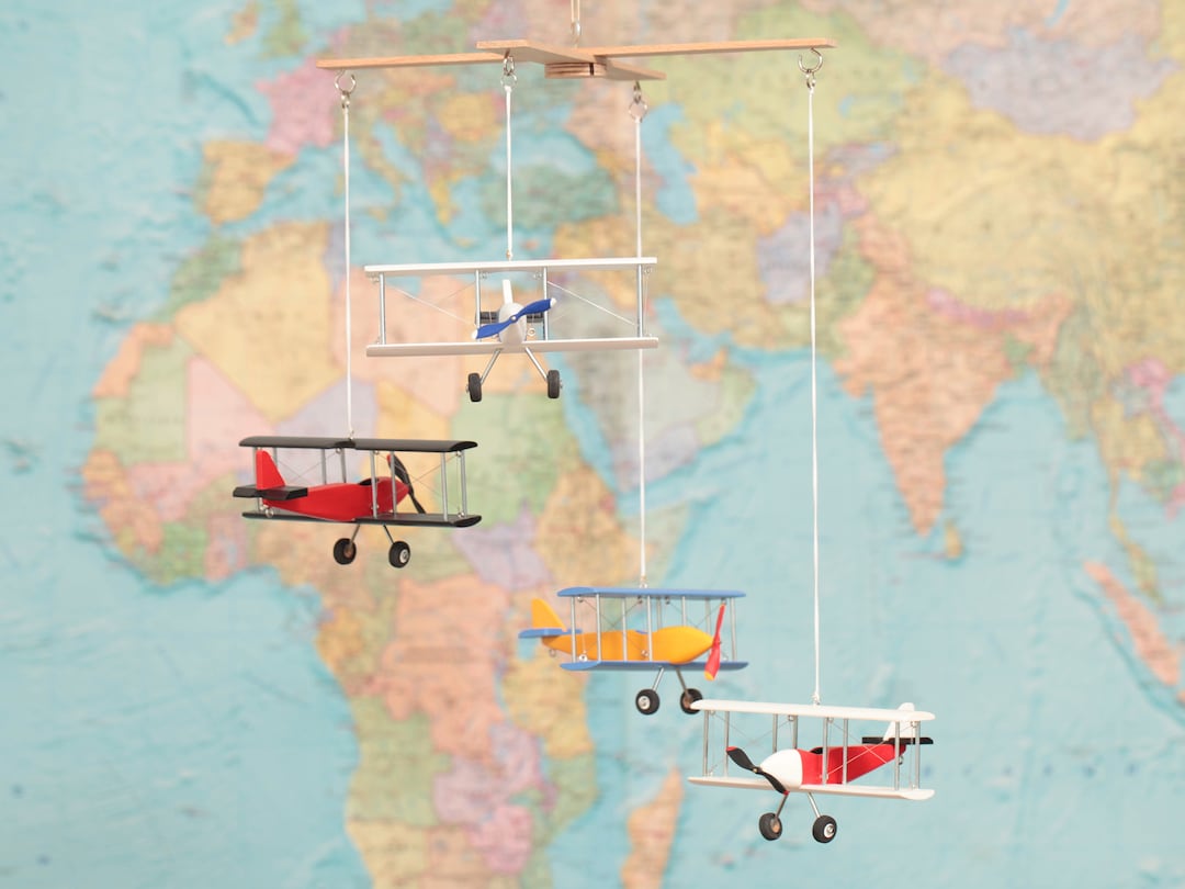 Airplane Mobile, 4 Different Hanging Planes, Decorative Wooden Airplane ...