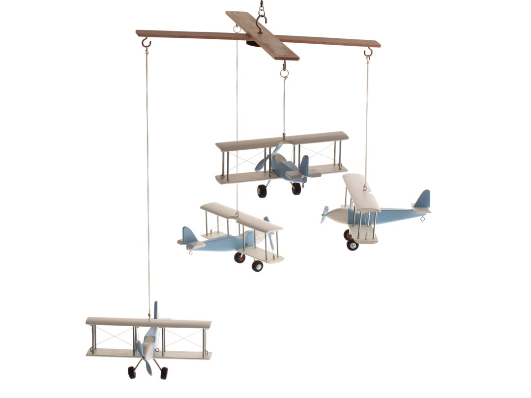 Airplane Baby Mobile, 4 Baby Blue White Hanging Planes, Decorative ...