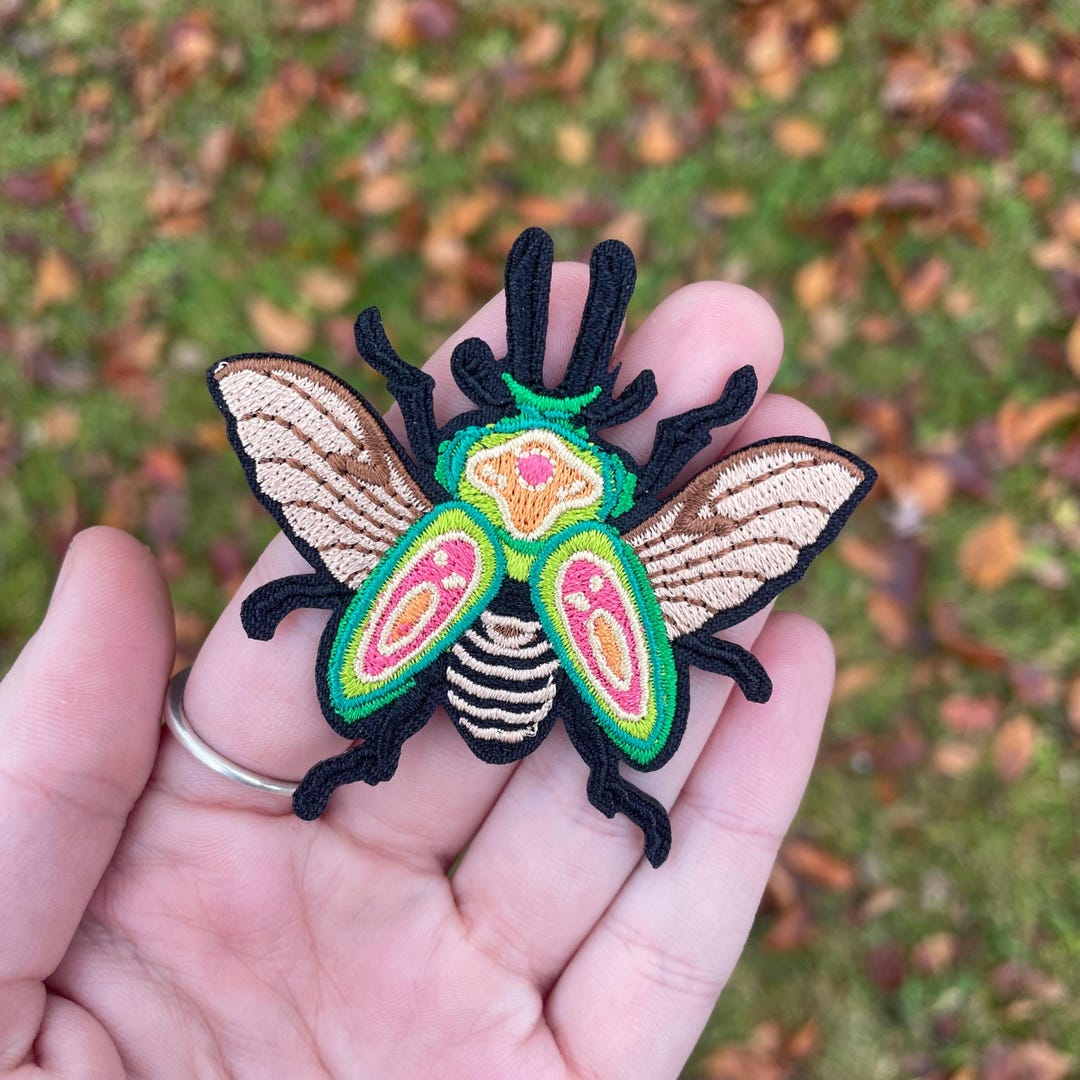 Embroidered Iron on Rainbow Stag Beetle Patch - Bug Patch - Insect ...