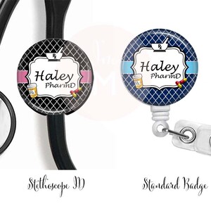 Monogrammed Badge Pharmacy Black Quatrefoil 15 Colors and - Etsy