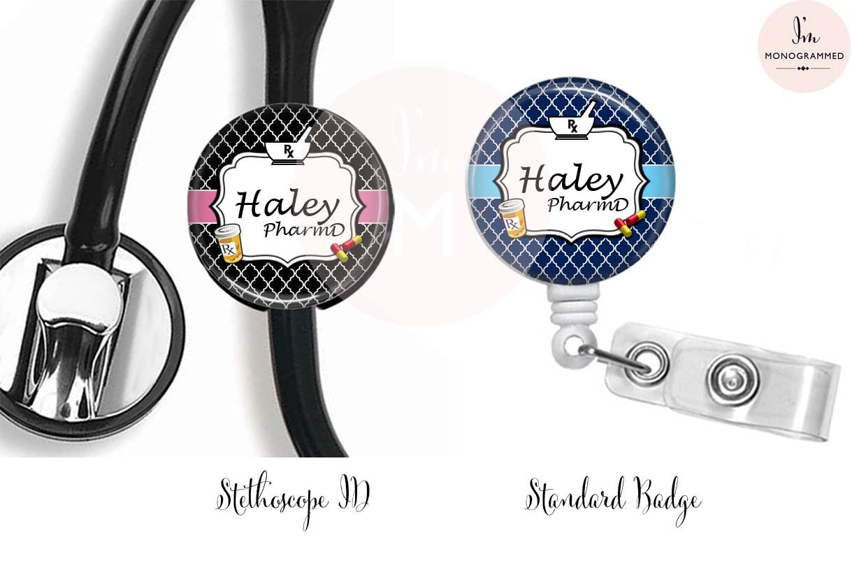 Monogrammed Badge Pharmacy Black Quatrefoil 15 Colors and | Etsy