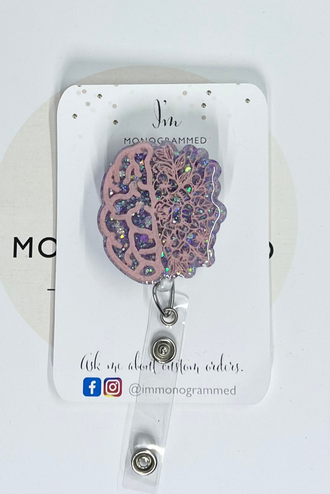 Painted Glitter Brain With Flowers Badge Reel - Etsy