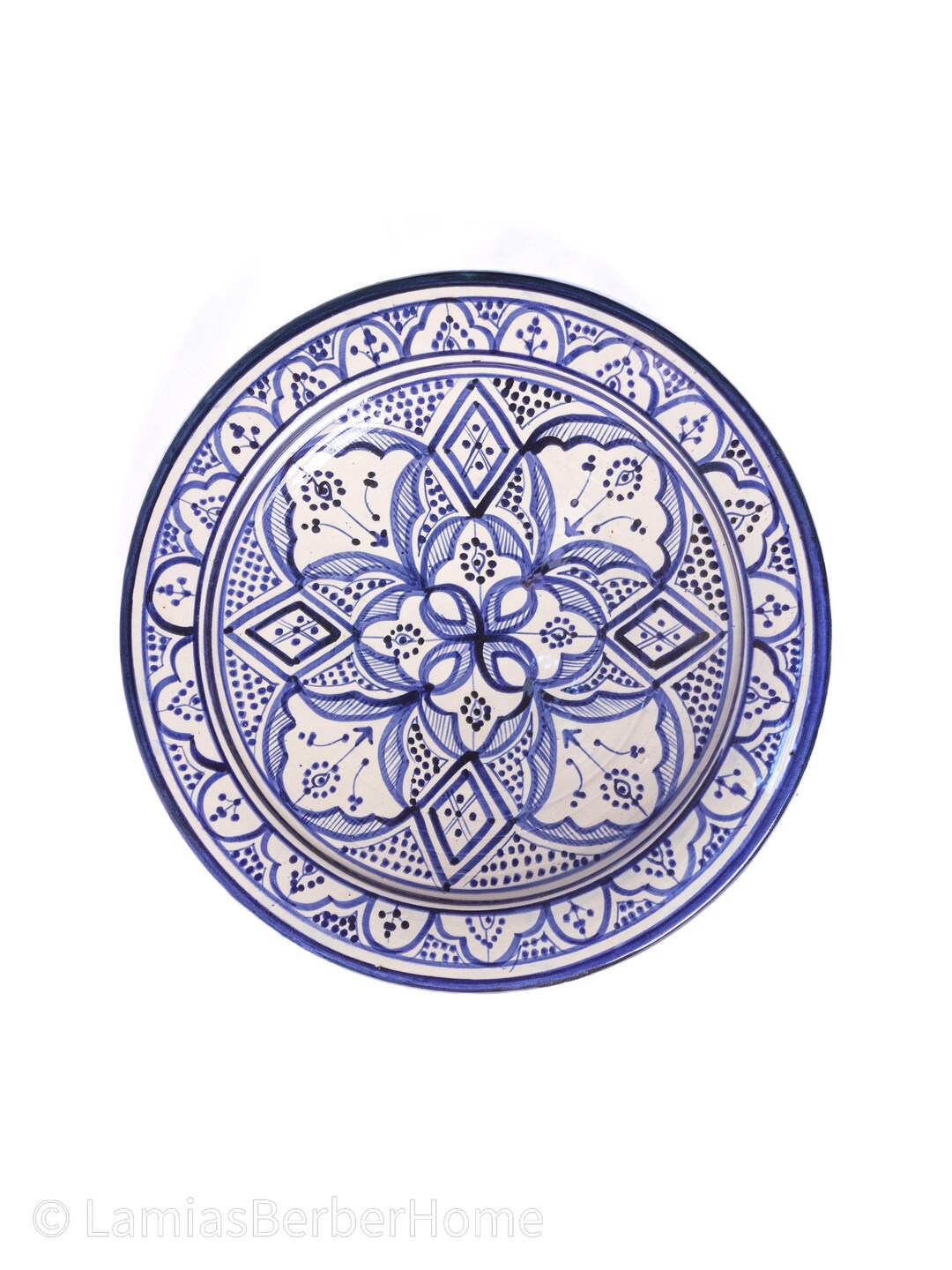 Handmade Moroccan Ceramic Plate: Blue & White Wall Decor (35cm/13in) - Etsy