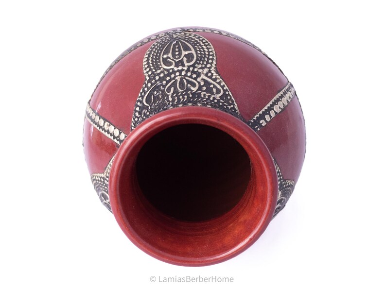 Handmade Moroccan Red Ceramic Vase – Rustic Boho Home Decor Centerpiece ...