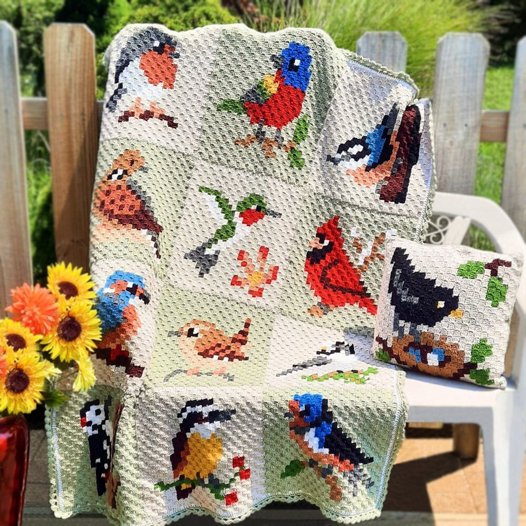 Crochet Pattern Download - Bird Corner Afghan and Pillow - Popular ...