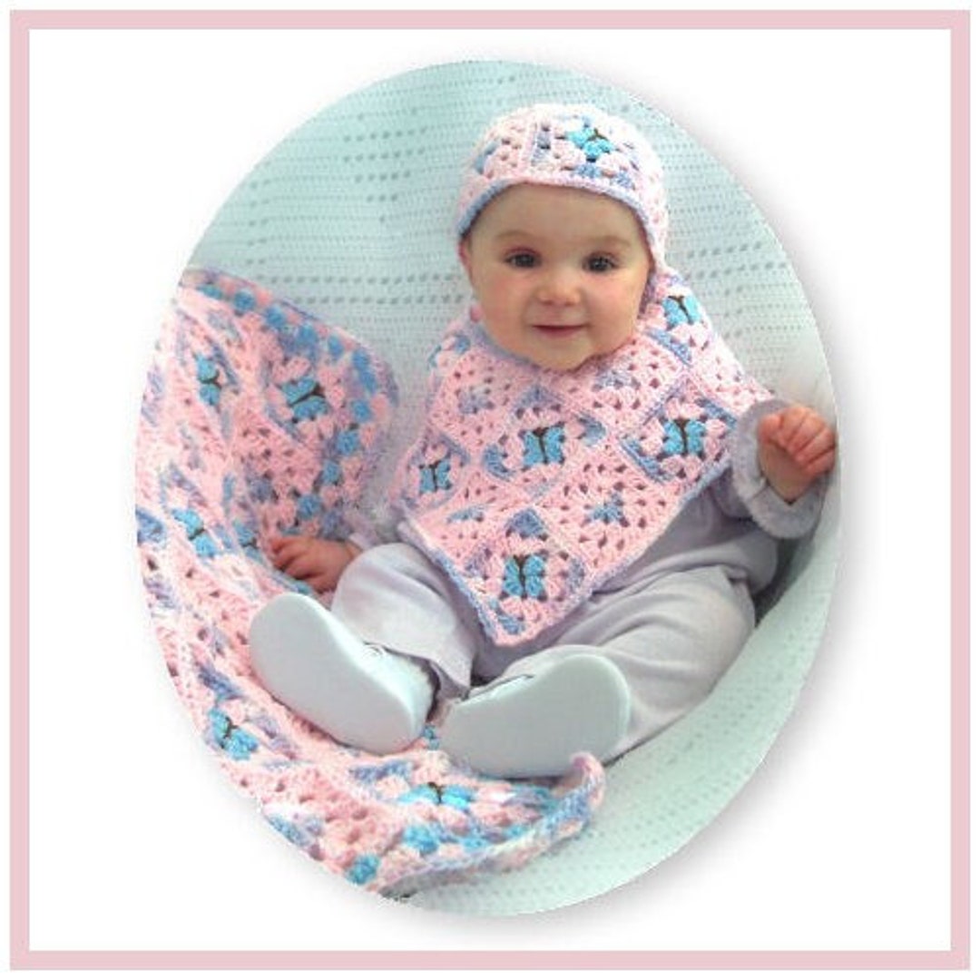Crochet Pattern Download Butterfly Baby Poncho Set Granny Square Baby ...