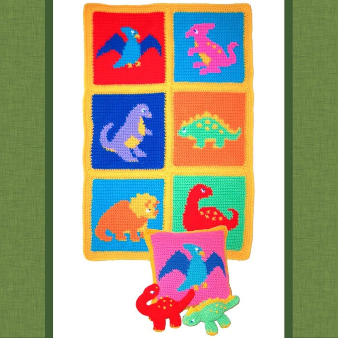 Crochet Pattern Download - Dinosaurs! Afghan, Pillow and Toys Set - Etsy