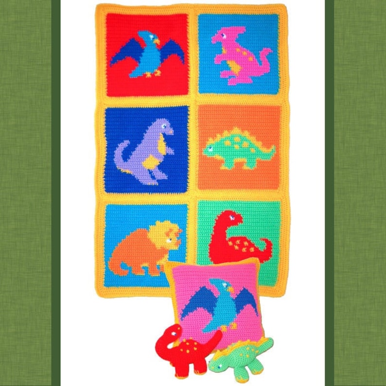 Crochet Pattern Download Dinosaurs Afghan Pillow and Toys - Etsy