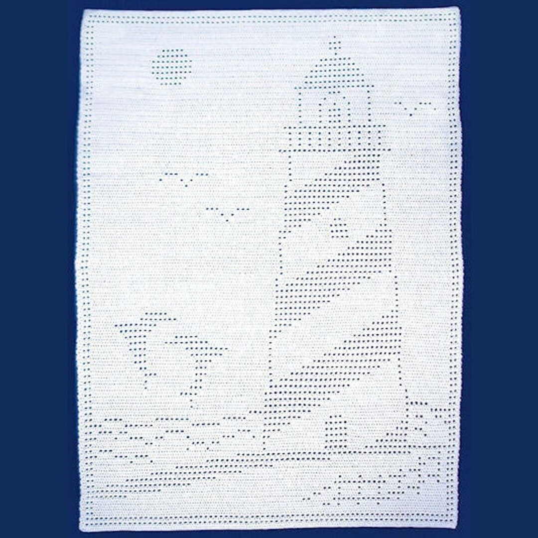 Crochet Pattern Download Easy Filet Lighthouse With Dolphins Afghan - Etsy