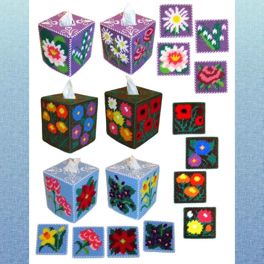 Plastic Canvas Pattern Download - Flowers of the Month - Tissue Topper ...