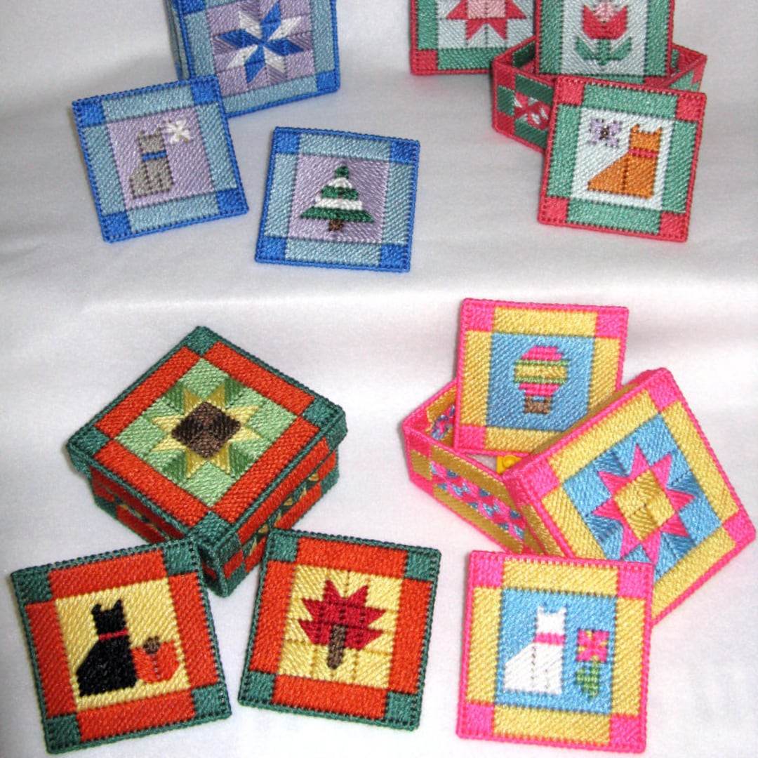 Plastic Canvas Pattern Download - Quilted Kitty Coaster Set - Seasonal ...