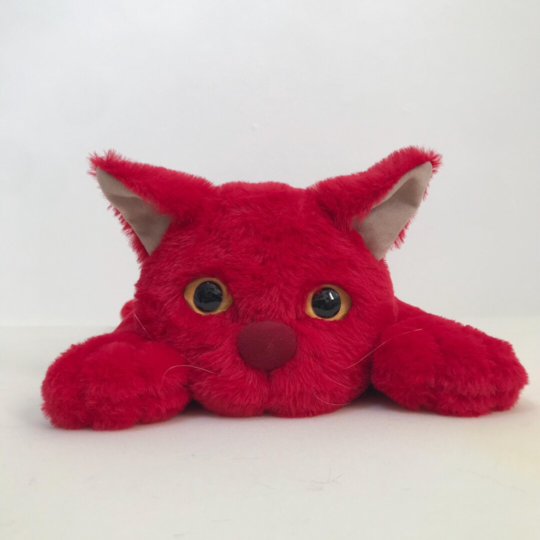 Bright Pink Plushie Cat With Yellow Eyes, Soft Toy Cat of Unusual Color ...